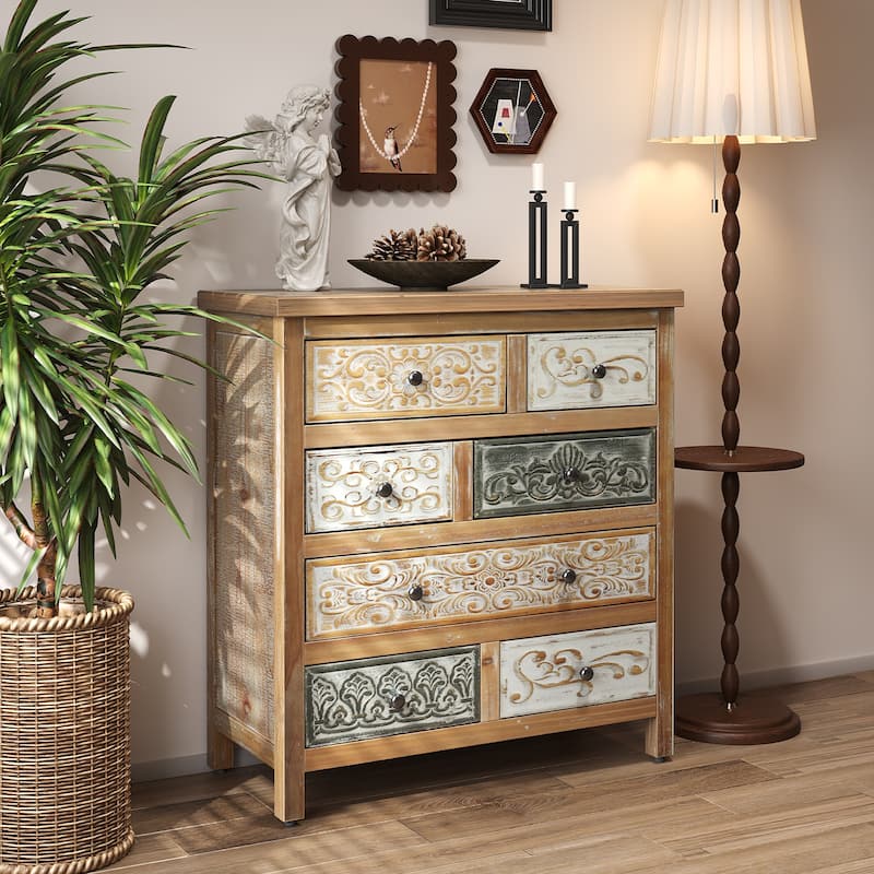 Vintage Carved Dressing Table, Storage Cabinet, Accent Chest with 6 ...