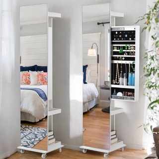 Full Length Mirror 360° Swivel Jewelry Cabinet with Velvet Interior ...