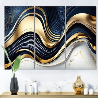 Designart "Abstract Geode Waves Blue And Gold IV" Modern Waves Canvas ...