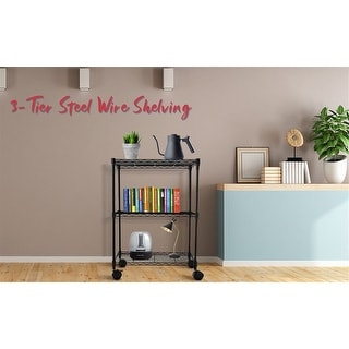 Simple Deluxe Heavy Duty 3-Shelf Shelving with Wheels, Adjustable ...