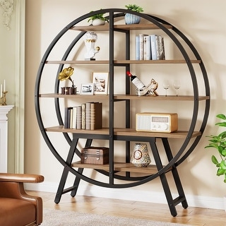 67" Round Bookshelves, Geometric Display Open Book Shelf, Heavy-Duty ...