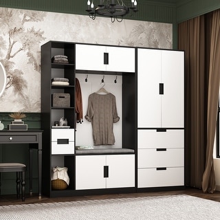 Combo Large Armoire Hall Tree Wardrobe Closet Storage Bench Cabinet ...