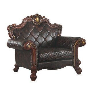 Leatherette Chair with Diamond Stitching and Carved Details, Dark Brown ...