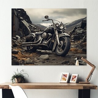 Designart "Grey Motorcycle Monochrome Landscape Photography I ...