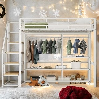 Space-saving Design Full-sized Metal Loft Bed with Upper Bed anf Under ...