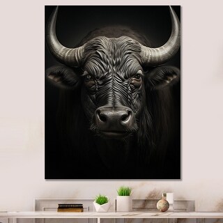 Designart "Grey Buffalo Majestic Horns" Animals Bison Canvas Prints ...