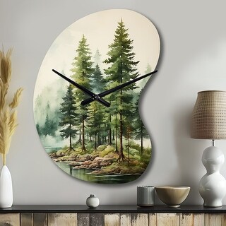 Green Pine Tree Eternal Guardians III - Tree Pine Wall Clocks in Boomerang Shape - Traditional ...
