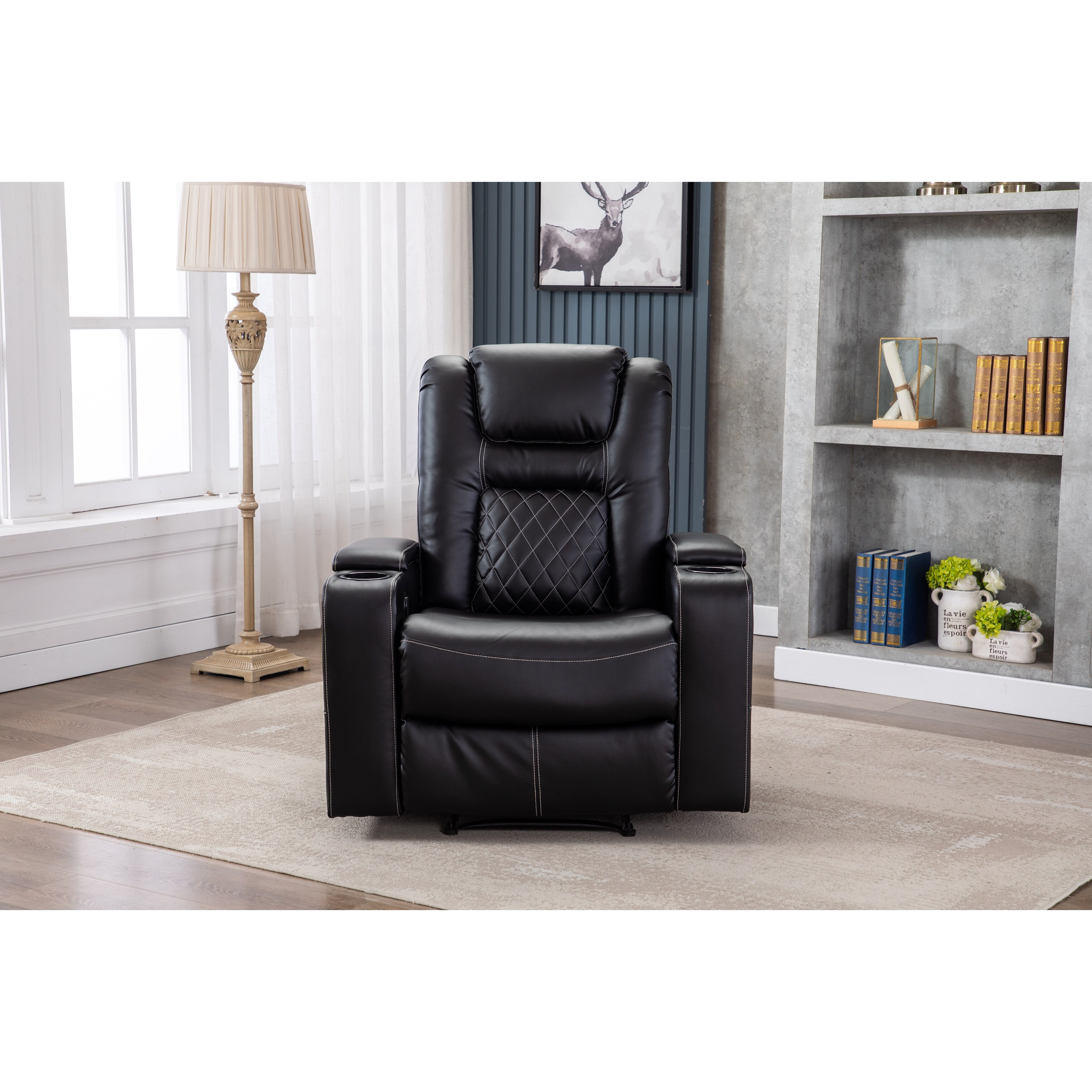 Electronic Power Control Recliner, PU Leather Single Reclining Sofa ...