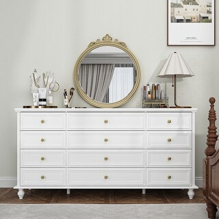 12 Drawer Closet 63'' W Dresser White Chest Srorage Cabinet Lacquer ...
