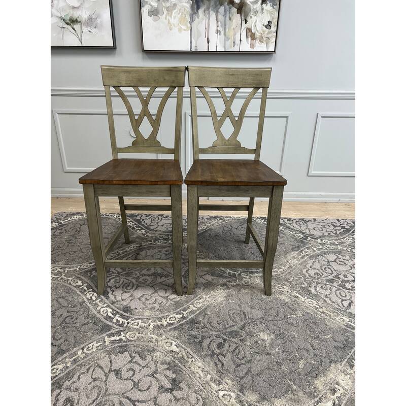 PAIR of Gray/Brown Solid Wood Counter Height Chairs, Seat Height 24 ...