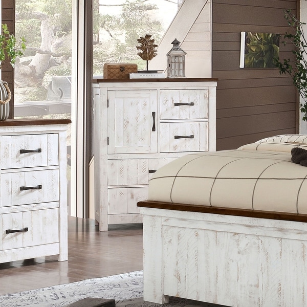 Ynez Farmhouse Distressed White Wood 4 Drawer Chest by Furniture of America On Sale Bed Bath Beyond 30977975