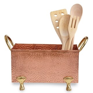 Hammered Copper Silverware Holder or Utensil Caddy With Brass Accents ...