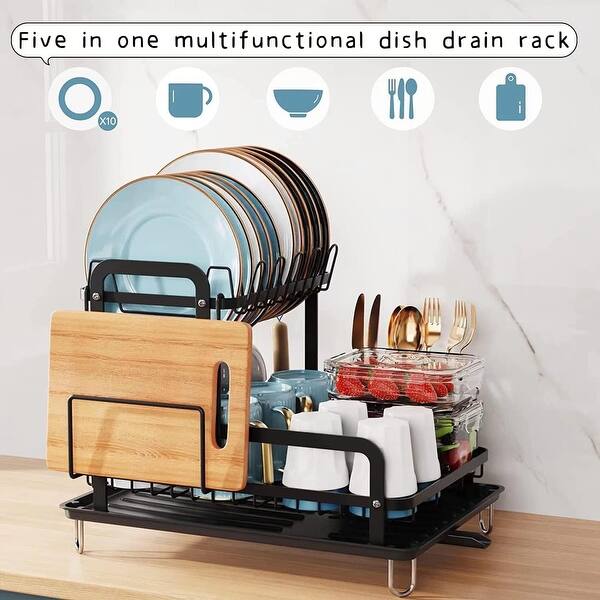 2 Tier Drying Rack Set with Drainboard for Glass and Utensils - Bed ...