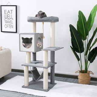 Modern 52 Inches Cat Tree Multi-Level Wooden Cat Tower - Bed Bath ...