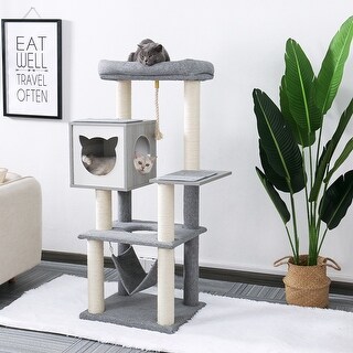52 Inches Cat Tree Multi-Level Wooden Cat Tower - Bed Bath & Beyond ...