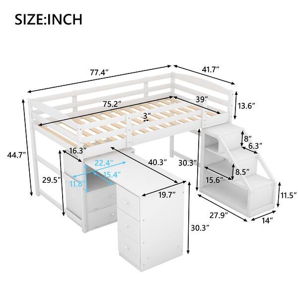 Twin Size Loft Bed with Multifunctional Movable Built-in Desk ...