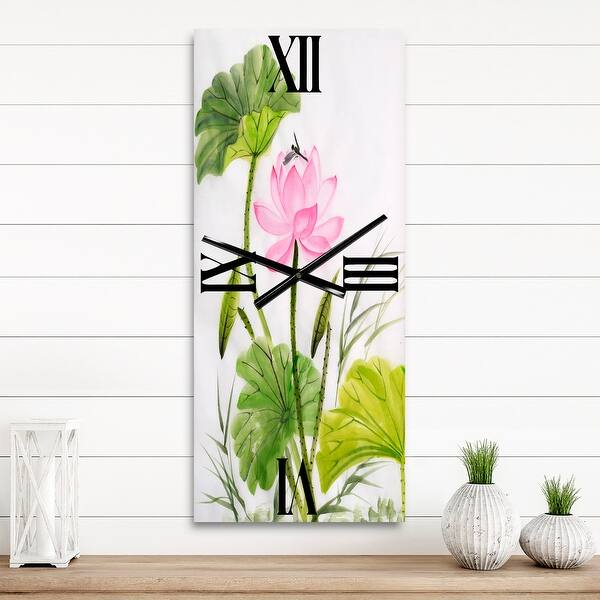 Designart 'Single Vintage Lotus Flower With Green Leaves' Traditional ...