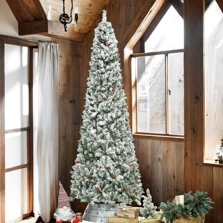 6ft Snow-Flocked Artificial Christmas Tree with Red Berries & Pinecones ...