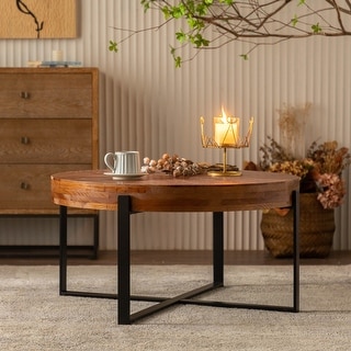 Modern Center Table Cross Wood Grain Splicing Coffee Table Round End ...