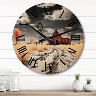 Designart "Barn Rural Reverie II" Farmhouse Oversized Wood Wall Clock ...