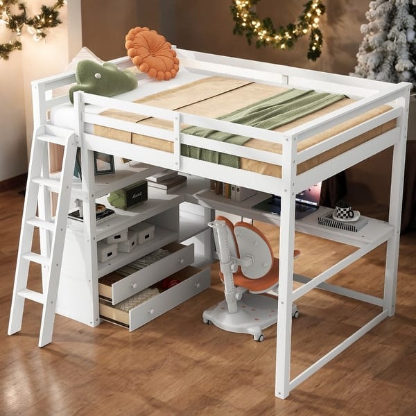 Kids Bed with Desk and Shelves Safety Guaranteed Kids Furniture Full ...