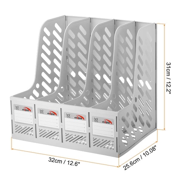 Magazine File Holder, PP Plastic Vertical 4 Compartment Storage Rack ...