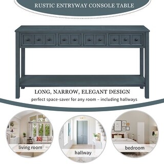 60" Wood Navy Console Table Living Room Sofa Table Long Entryway Table ...