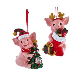 Club Pack of 12 Multicolor Assorted Christmas Pigs Figurine Ornaments 3 ...