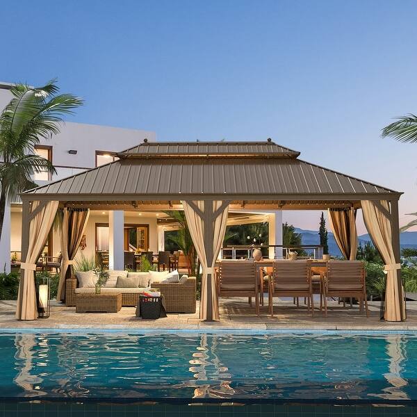 Outdoor Galvanized Steel Roof Gazebo Pergola w/ Aluminum Frame ...