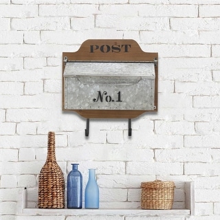 Wood Wall Mail Box Decor with Metal Compartment and 2 Hooks - Bed Bath ...