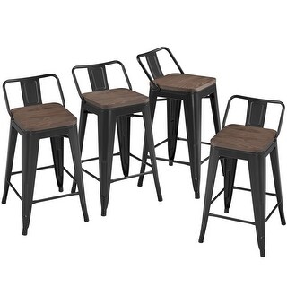 24" Metal Counter Bar Stools Low Back with Wood Top, Set of 4 - Bed ...