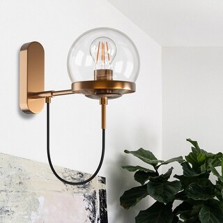 Modern Painted Gold 1-Light Wall Sconce with Milk White Globe Glass ...