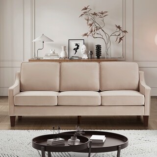 Modern 3 Seater Velvet Sofa, Elegant Design with Scooped Armrests and ...