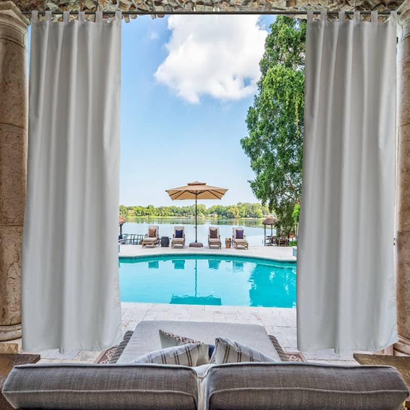 Pro Space Greyish White Tap Top Privacy Curtain Panel for Patio Porch ...