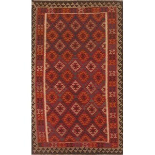 Geometric Kilim Reversible Area Rug Flat-weave Red Wool Carpet - 6'11 ...