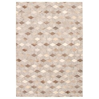 ECARPETGALLERY Handmade Cowhide Patchwork Grey Jute, Leather Rug - 5'4 ...