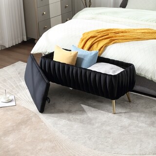 Storage Bench Bedroom Modern velvet Striped Storage Ottoman Bench with ...