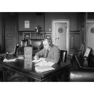 Postmaster General Hubert Work Listening To A Radio In His Office ...