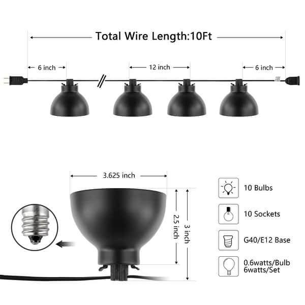 SAFAVIEH Lighting Claudie 10 FT Led Outdoor String Lights - Black - Bed ...