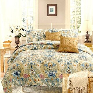 3pc Full/Queen Floral Reversible 100%Cotton Quilt Set Yellow - Bed Bath ...
