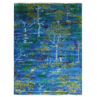 Shahbanu Rugs Denim Blue, Modern Scenery Design, Hand Knotted, 100% ...