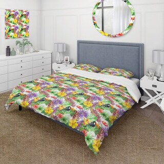 Designart 'Toucan Gecko Tropical Leaves Exotic' Tropical Duvet Cover ...