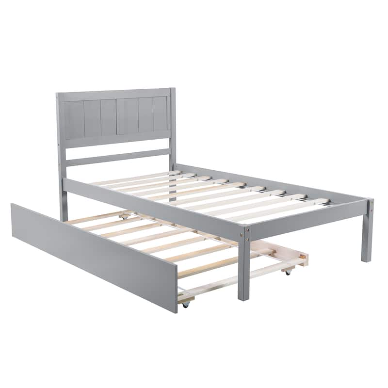 Wood Platform Bed With Trundle Minimalistic Durable Sleep Solution