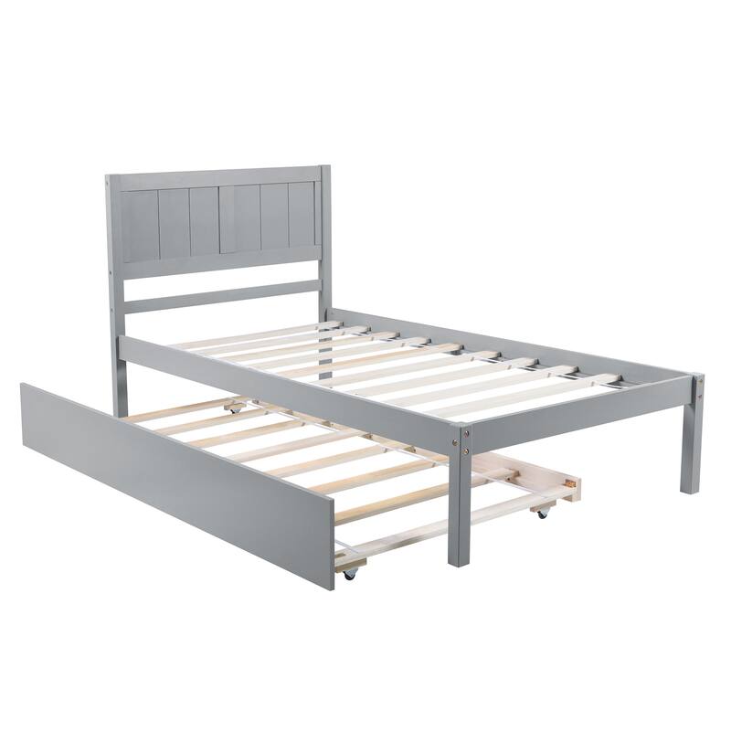 Wood Platform Bed With Trundle Minimalistic Durable Sleep Solution