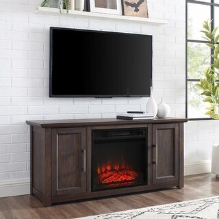 48" Rustic Low Profile TV Stand with Fireplace in Dark Walnut - Bed ...