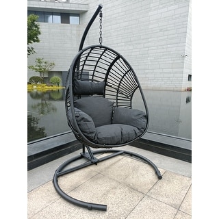 Black color PE Wicker Swing Egg chair with Antracite Color Cushion And ...