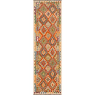 Tribal Kilim Jackie Rust Beige Hand Woven Rug - 2'10" x 9'10" - 2'10" x ...