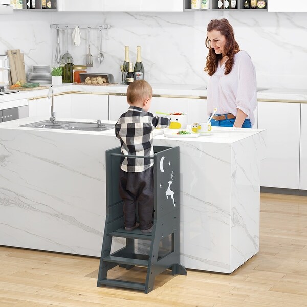 Toddler Kitchen Stool Baby Standing Tower with Chalkboard and Whiteboard 19.5 x 14.5 x 34.5 Bed Bath Beyond 40833085