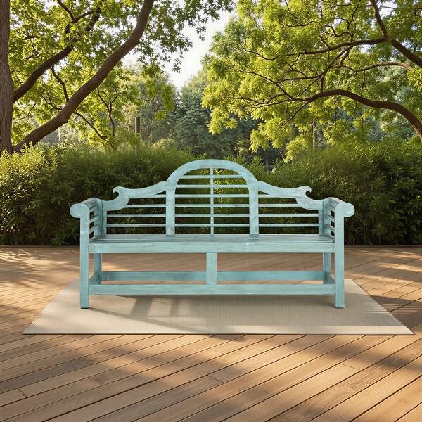 SAFAVIEH Outdoor Living Khara Beach House Blue Bench - 76.8"x23.2"x40.6 ...