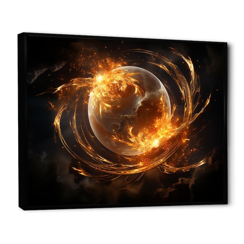 Designart "Fire Glass Saturn Planet I" Planets Orange Wall Decor ...
